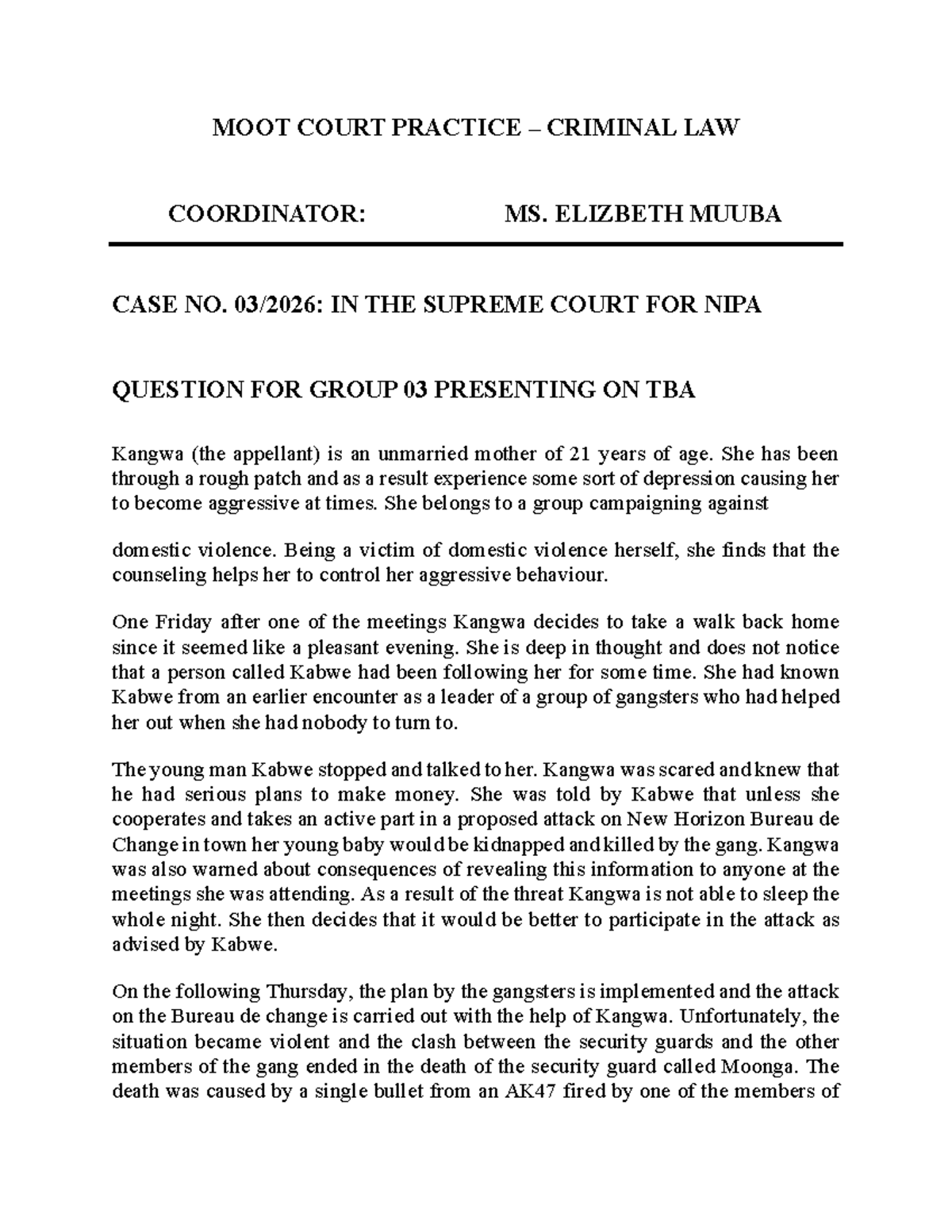 MOOT Court Practice: Criminal Law Case Study 032026 - Studocu