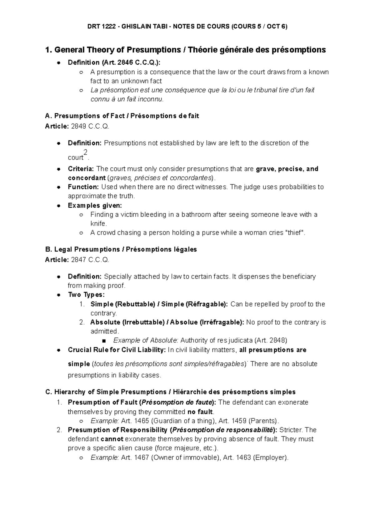 DRT 1222 - GHISLAIN TABI - NOTES DE COURS (FINAL) - COURS 5 - Studocu