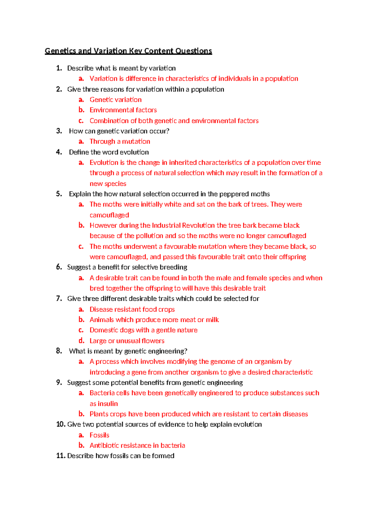 Genetics and Variation Key Content Questions Part 2 - Studocu