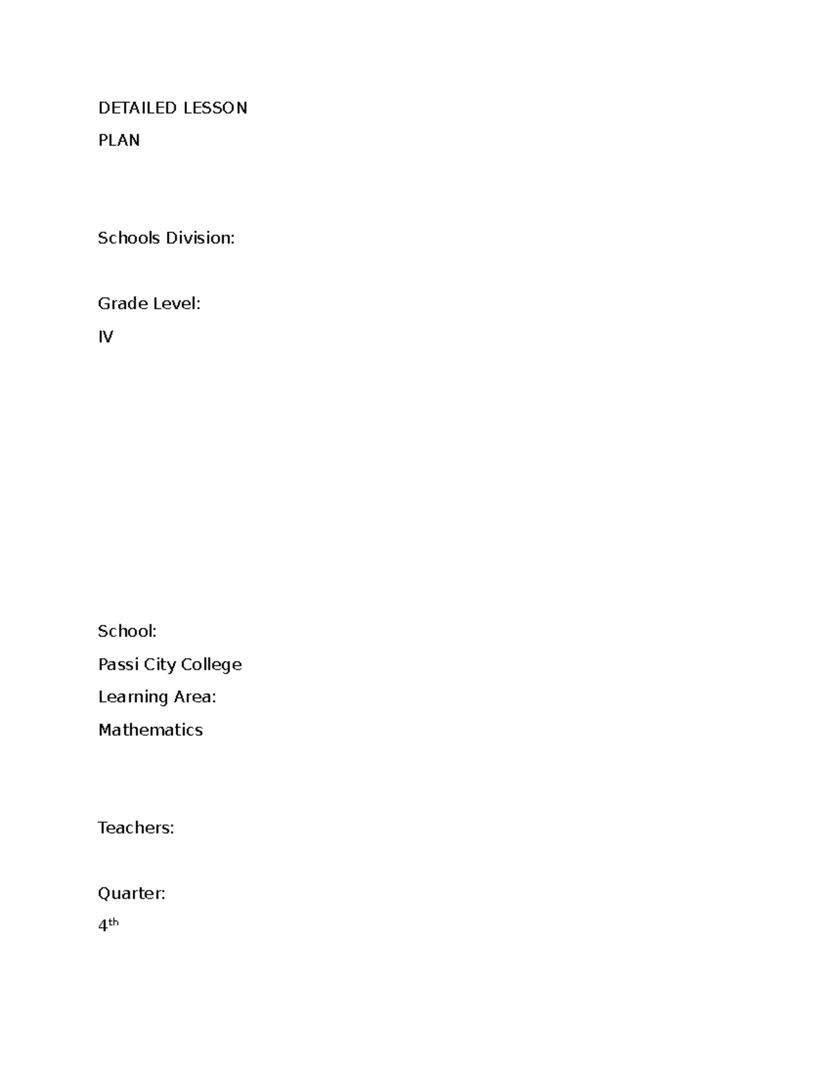 Mathematics Lesson Plan: Area of Irregular Figures (Grade IV) - Studocu
