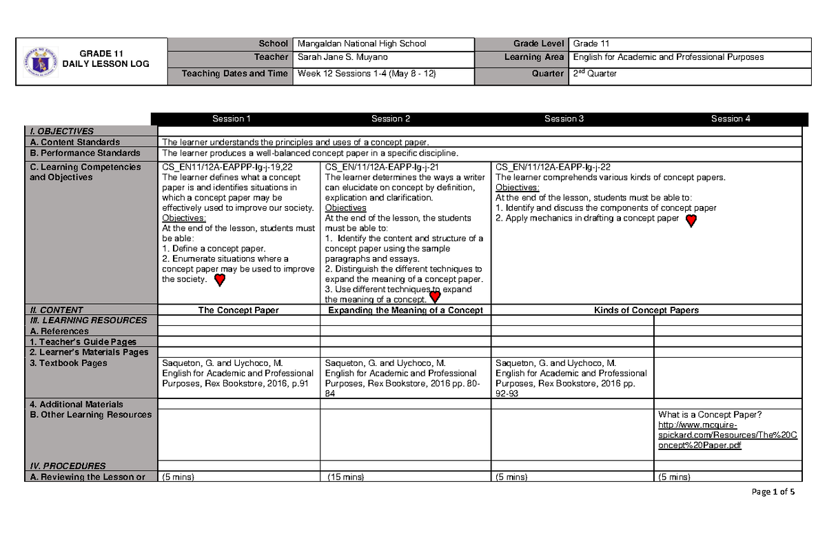 DLL EAPP 11 Week 12: Understanding Concept Papers and Their Uses - Studocu