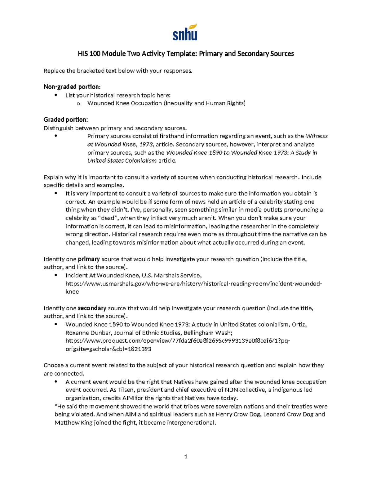 HIS 100 Module Two Activity: Primary & Secondary Sources Analysis - Studocu