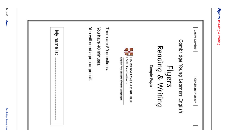 YLE Flyers Reading & Writing Practice - Cambridge Young Learners - Studocu