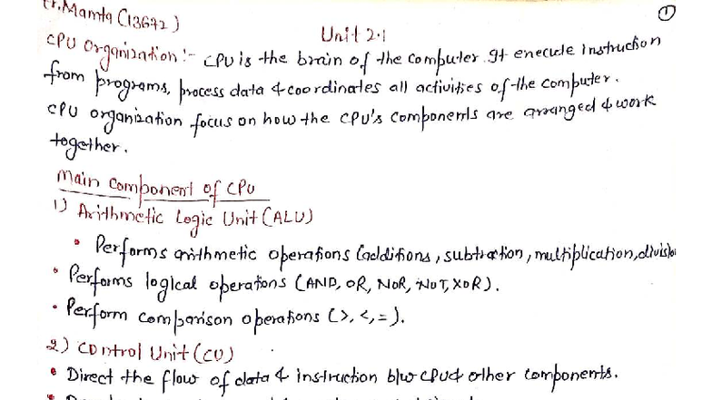 CPU Organization: Understanding Components and Functions (CS 241) - Studocu