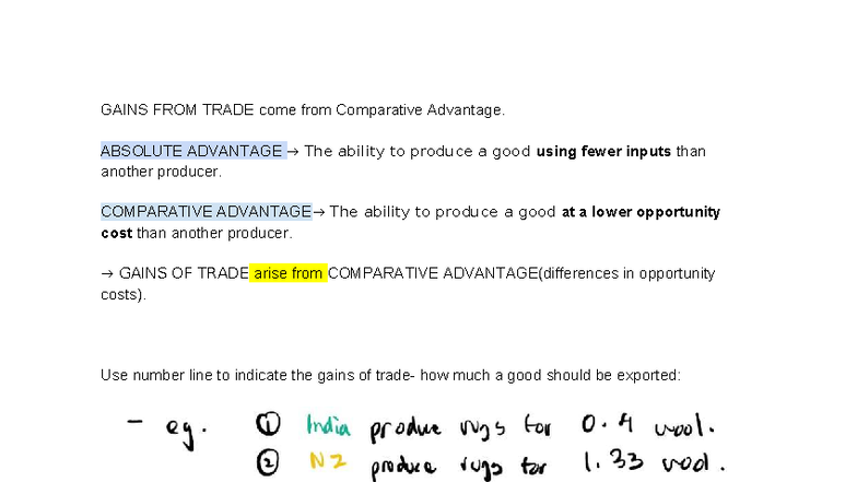 Econs Micro 2: Gains from Trade & Comparative Advantage Analysis - Studocu