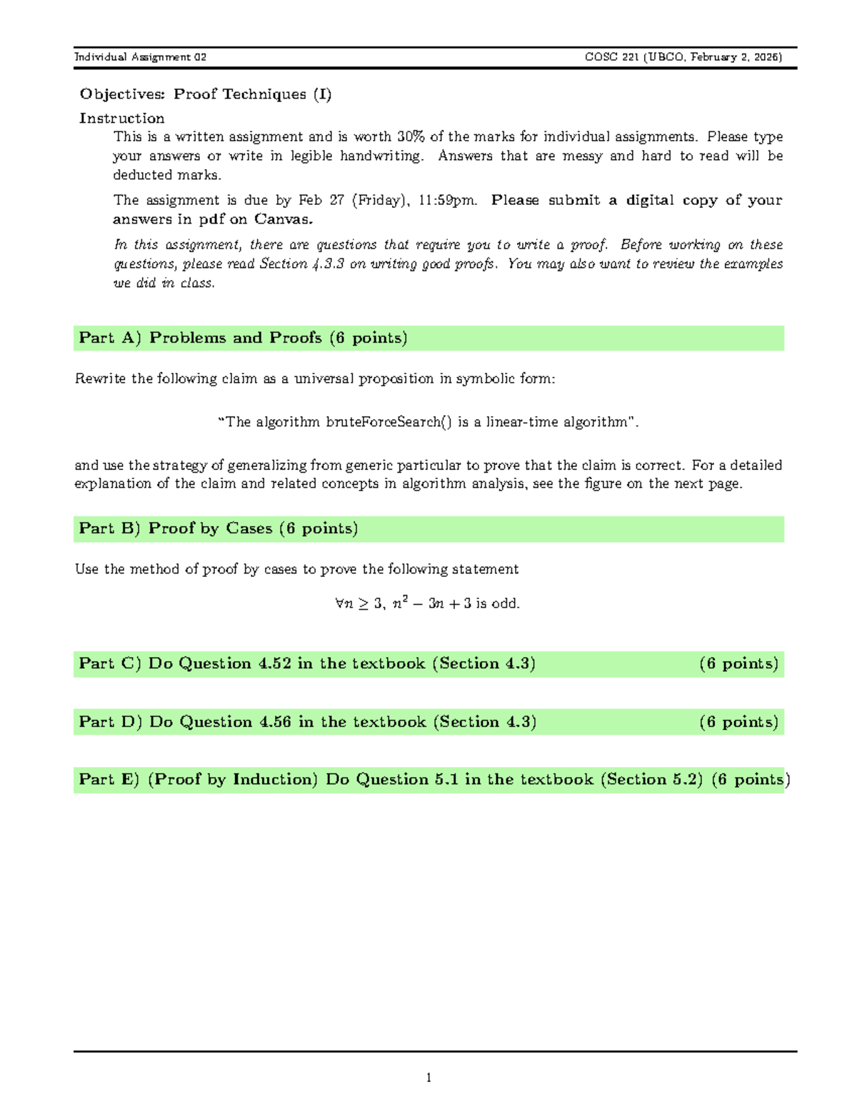 Individual Assignment 02 - COSC 221: Proof Techniques & Problems - Studocu