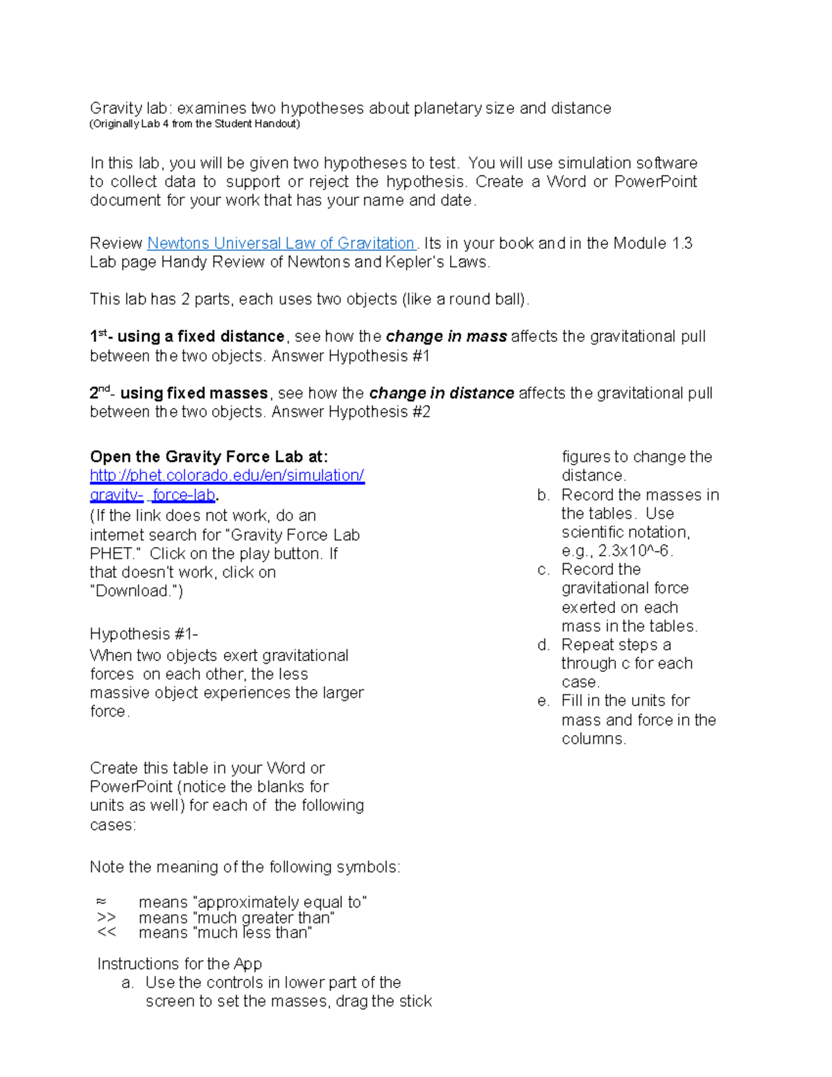 Gravity Lab - Gravity lab: examines two hypotheses about planetary size ...