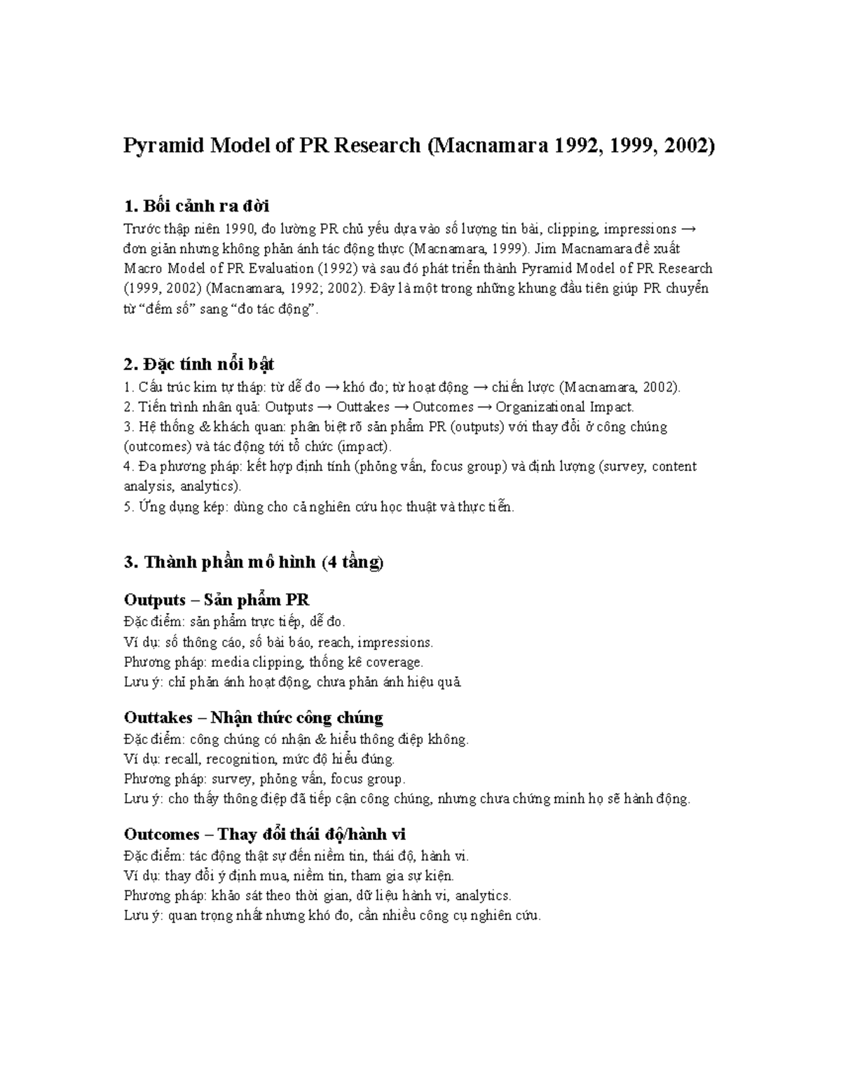 Pyramid Model of PR Research Overview (Macnamara 1992, 2002) - Studocu