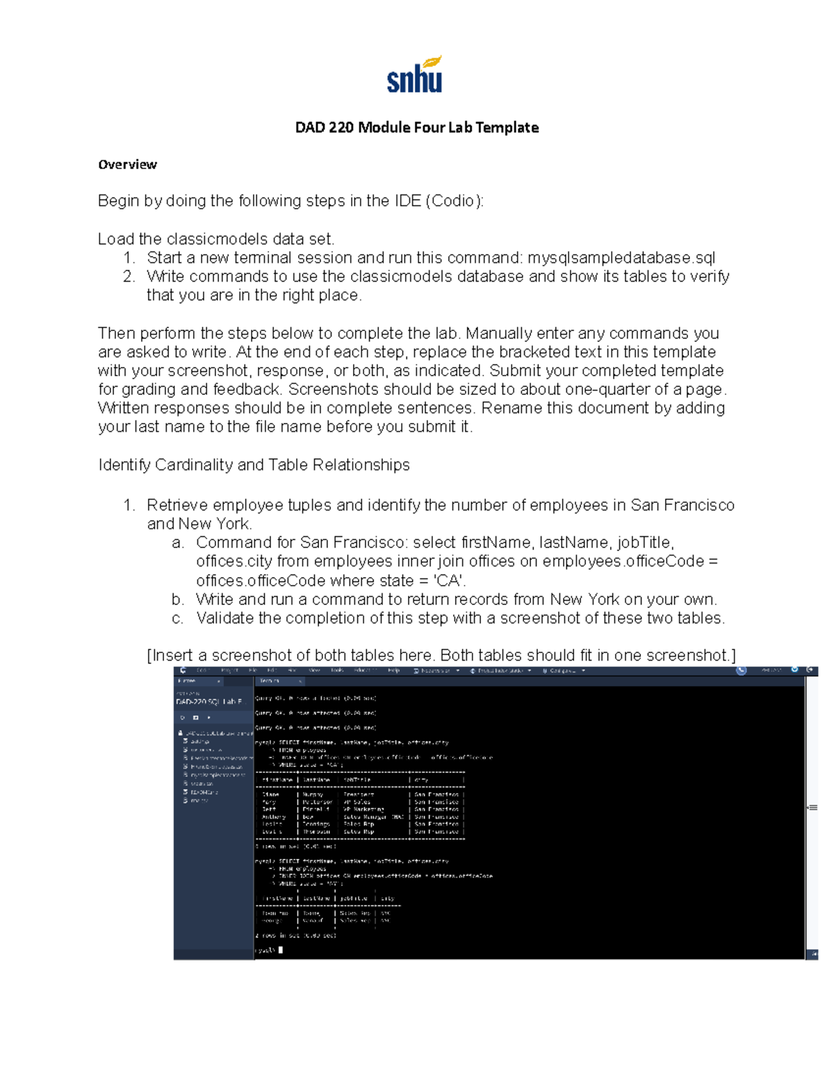 DAD 220 Module Four Lab: Exploring Cardinality & Relationships - Studocu