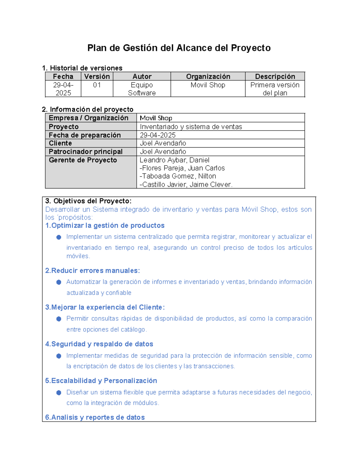 Plan de Gestión del Alcance del Proyecto - Avance 2 (Movil Shop) - Studocu