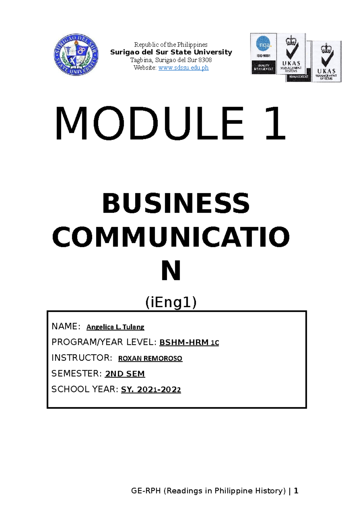 I Eng.1- Business Communication - Module 1- Lesson 3- Tulang, Angelica ...