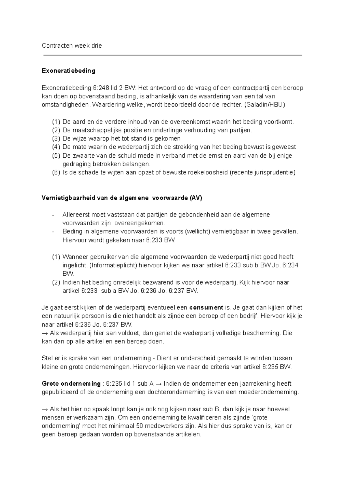 Contracten Week 3: Exoneratiebeding en Juridische Beoordeling - Studeersnel