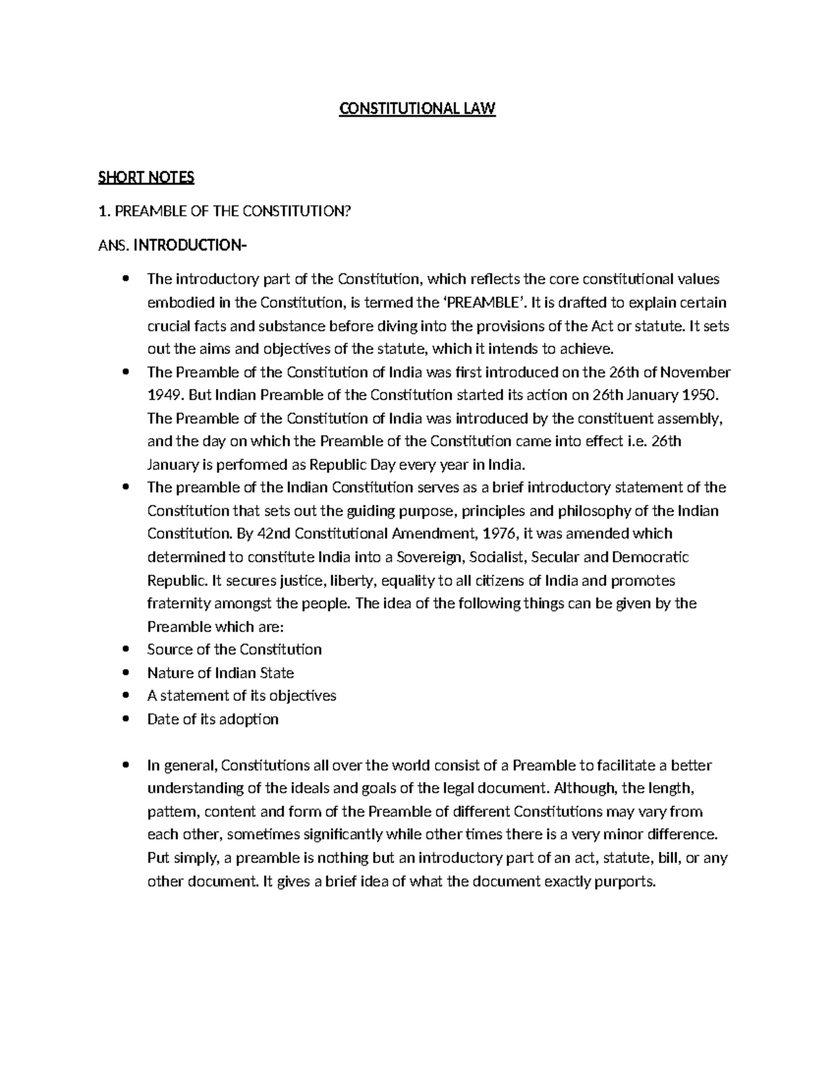 Const. Short Notes - Copy - CONSTITUTIONAL LAW SHORT NOTES 1. PREAMBLE ...
