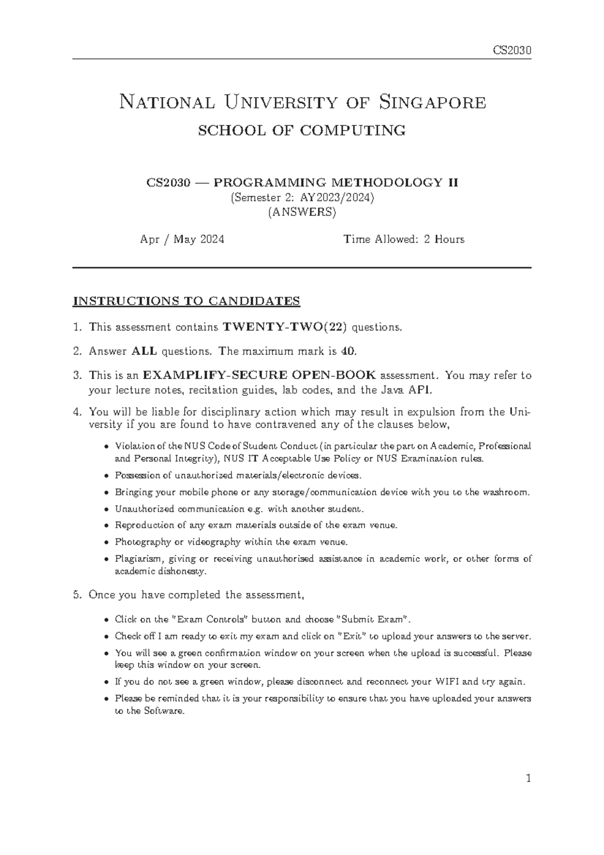 CS2030 Final Exam Guide - Programming Methodology II (Apr-May 2024 ...