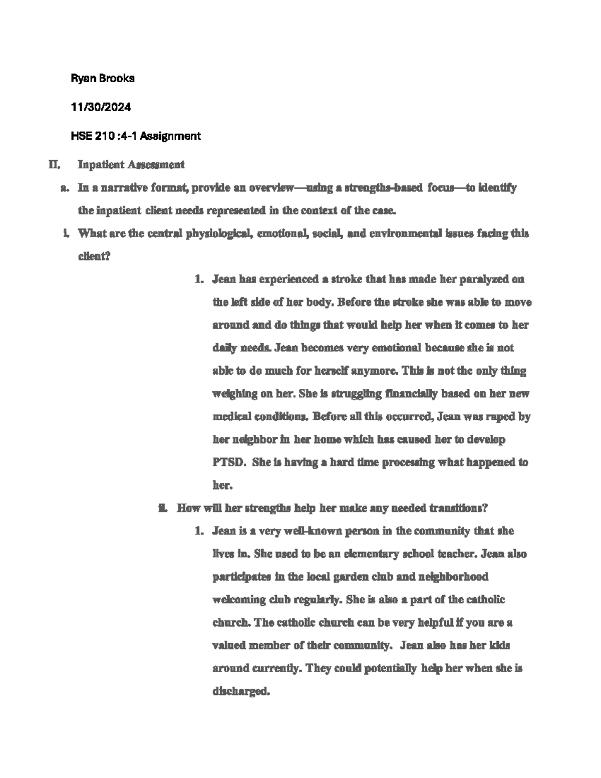 HSE 210 4-2 - WORK - Ryan Brooks HSE 210 Assignment II. Inpatient ...