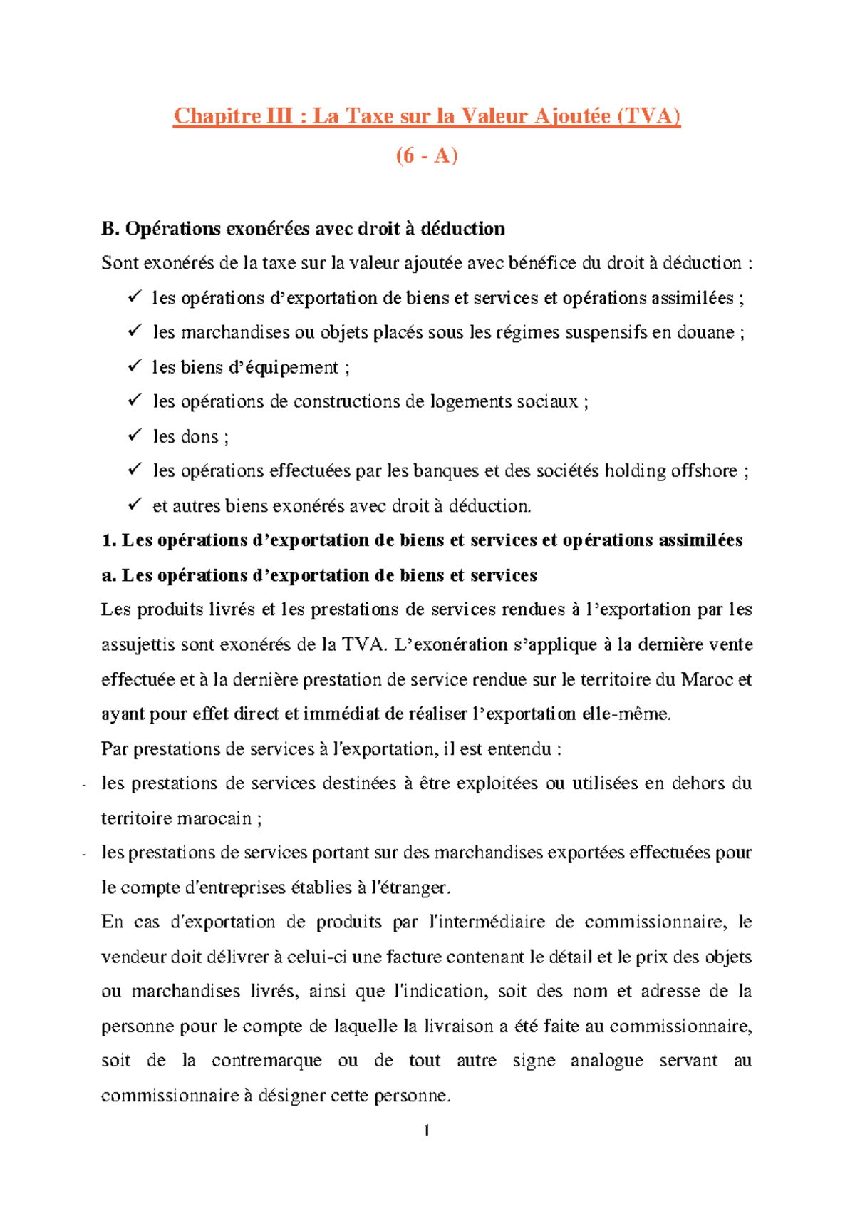 6 - A - Opérations Exonérées avec Droit à Déduction en TVA - Studocu