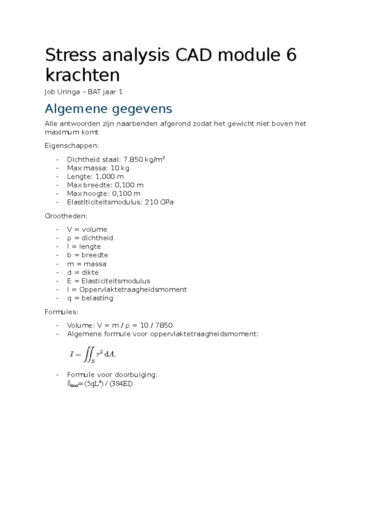 Stress Analysis CAD Module 6: Krachten & Doorbuiging Berekeningen ...