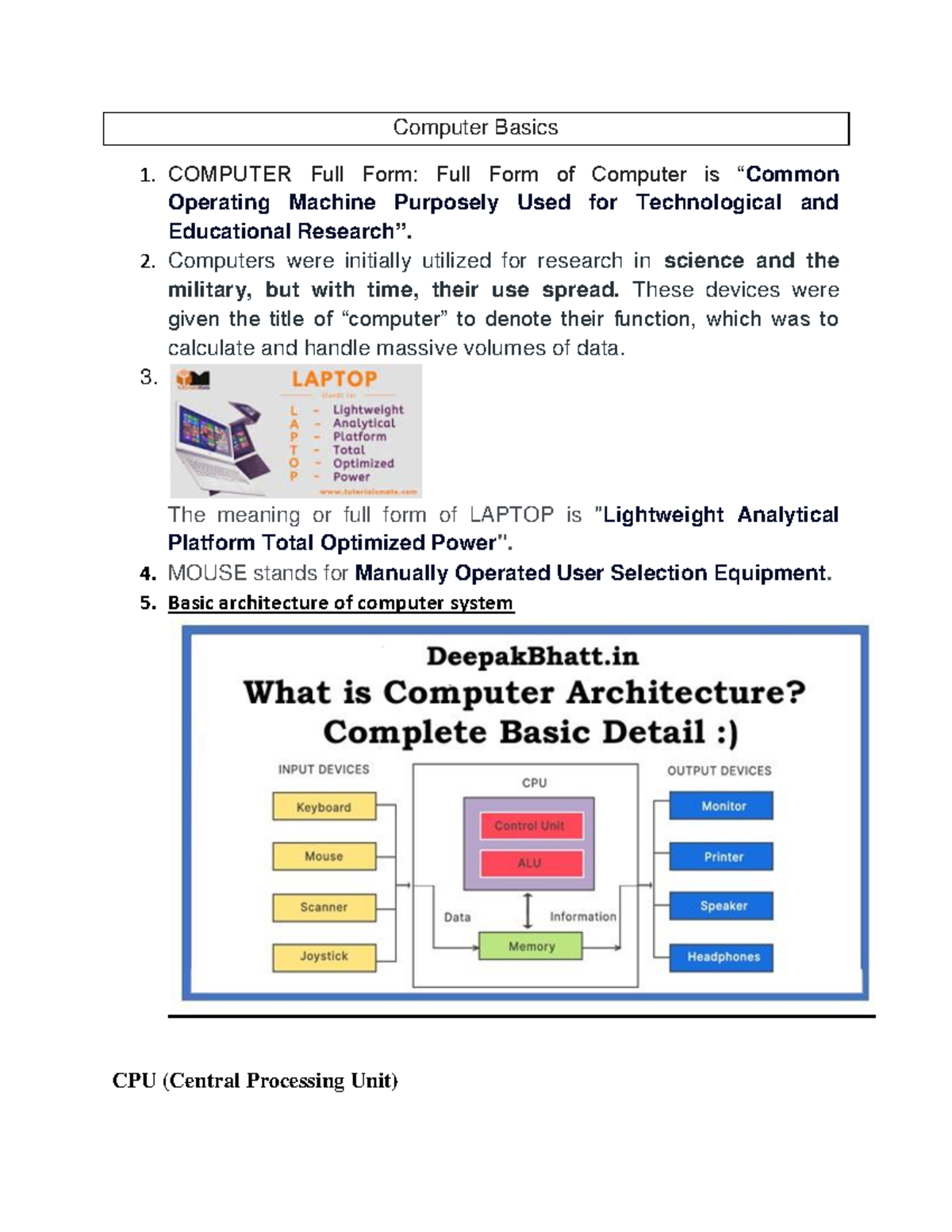 Computer Basics: Understanding Components, Functions, and More - Studocu