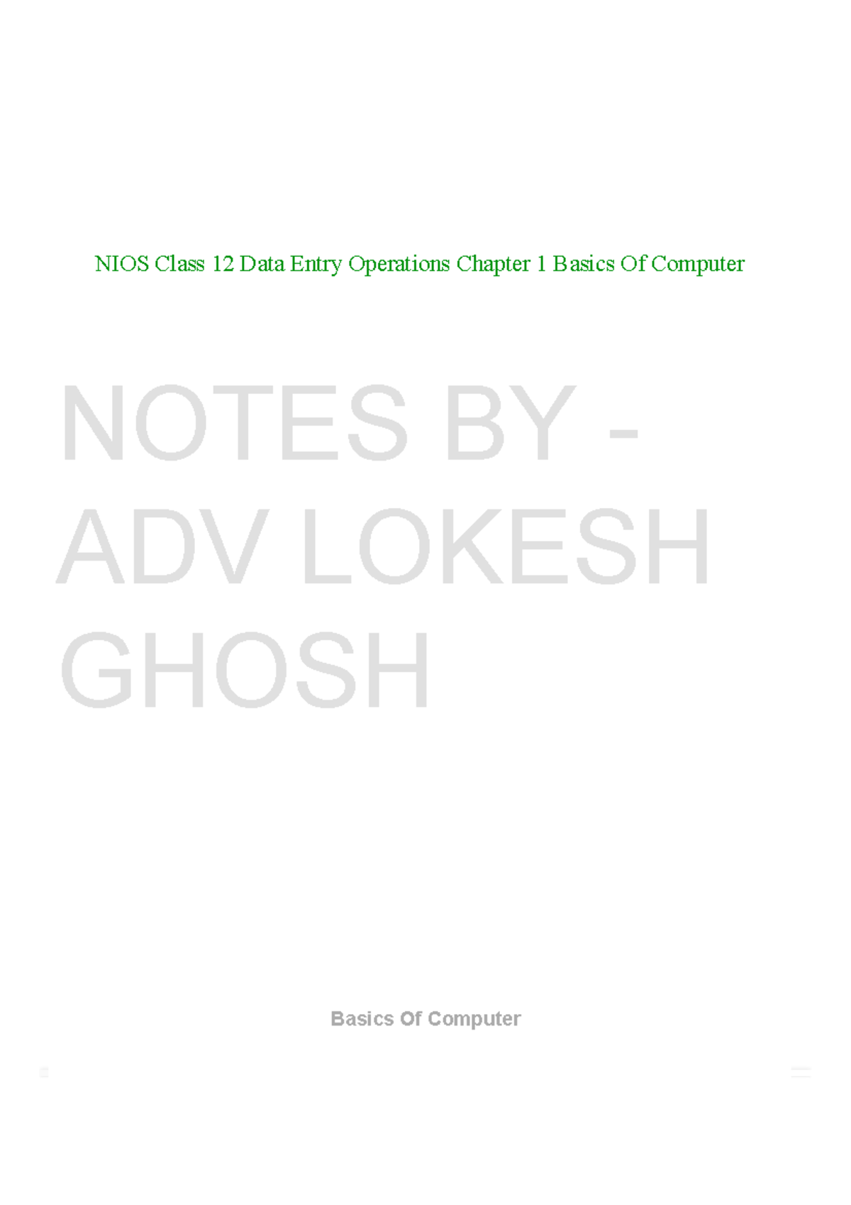 NIOS Class 12 Data Entry Operations Chapter 1: Computer Basics Notes ...