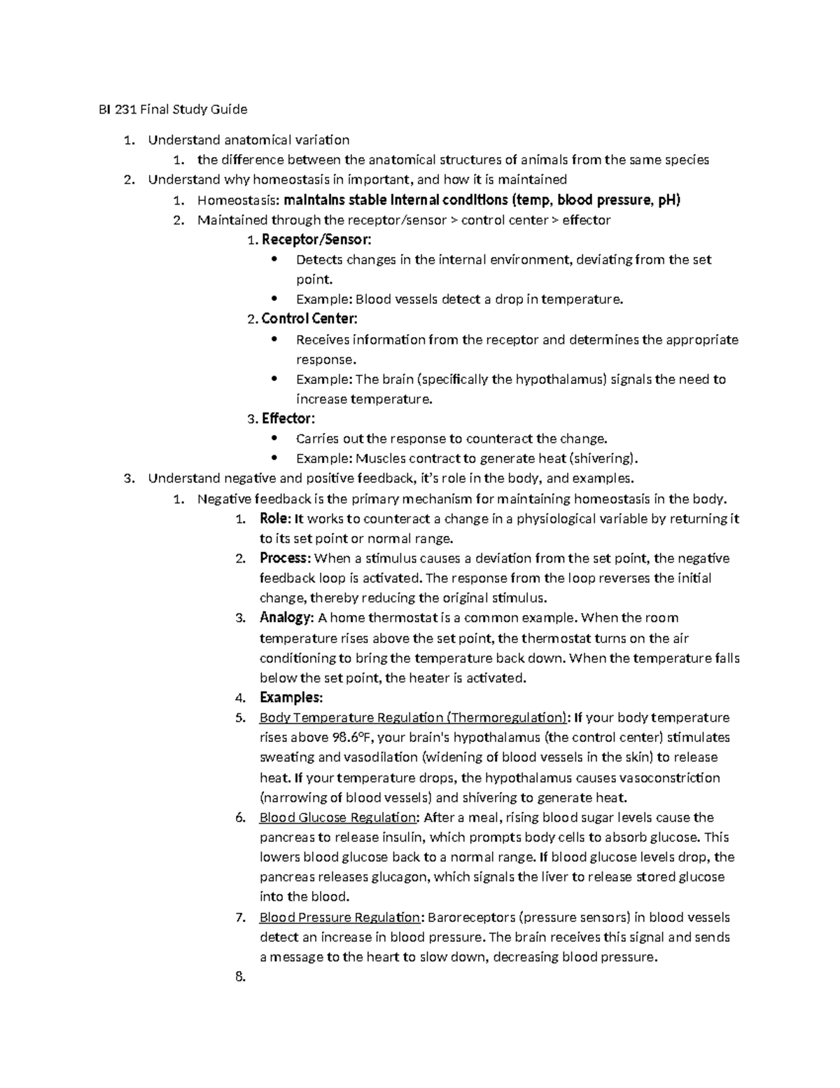 BI 231 Final Exam Study Guide: Key Concepts in Anatomy & Physiology ...