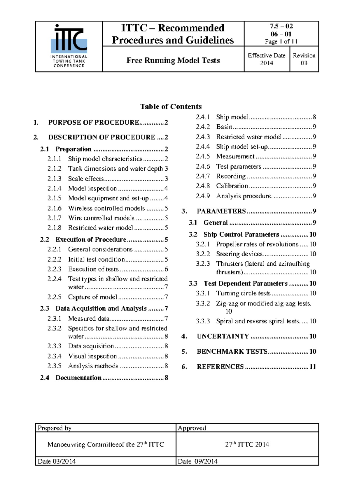 ITTC 7.5 Recommended Procedures for Free Running Model Tests - Studocu