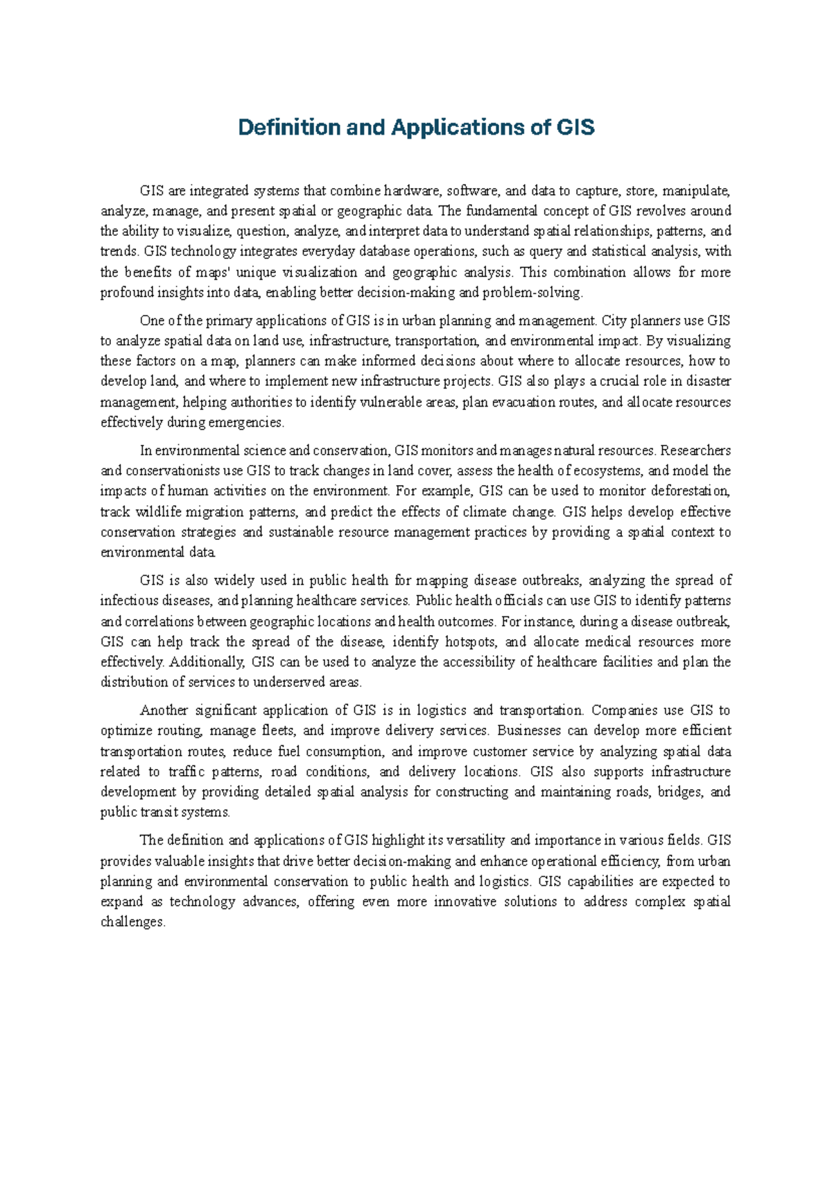 GIS: Definition and Key Applications in Urban Planning and Beyond - Studocu