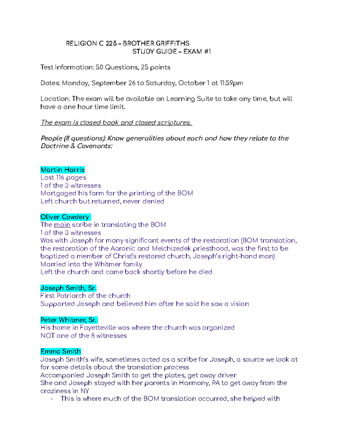 Rel 225 Exam 1 Study Guide Fall Mt2022 - RELIGION C 225 – BROTHER ...