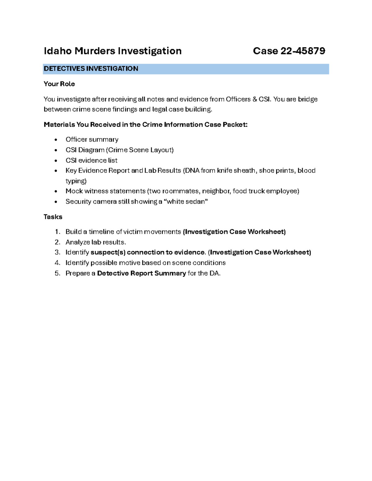 Idaho Murders Case Analysis Worksheets: Investigation & Prosecution ...