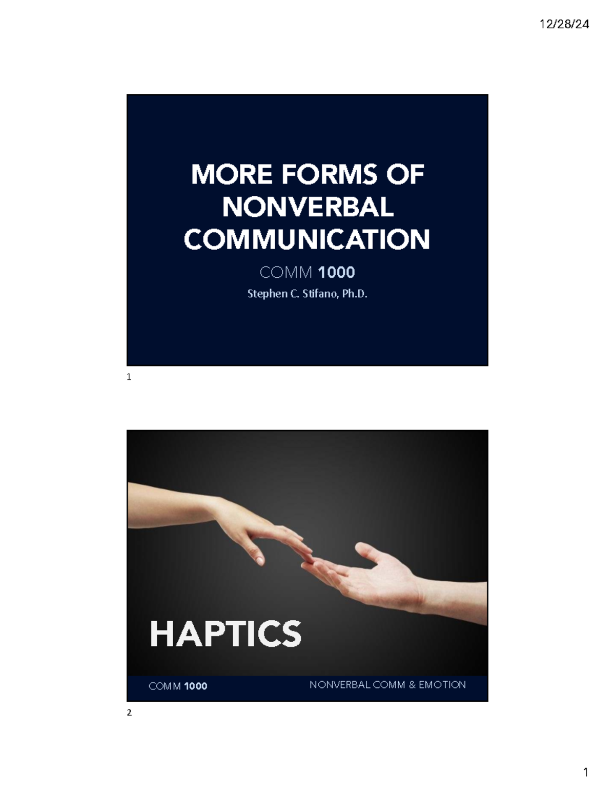 COMM 1000 Lecture Notes: Exploring More Forms of Nonverbal ...