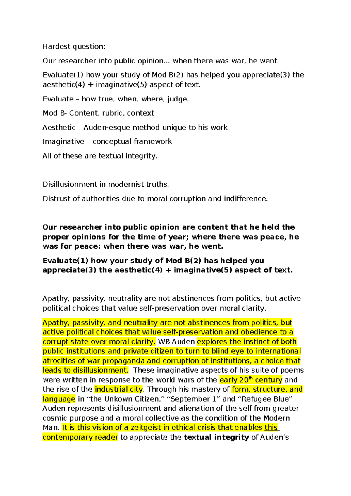 Mod B English Essay: Exploring Aesthetic and Imaginative Aspects in W.H ...