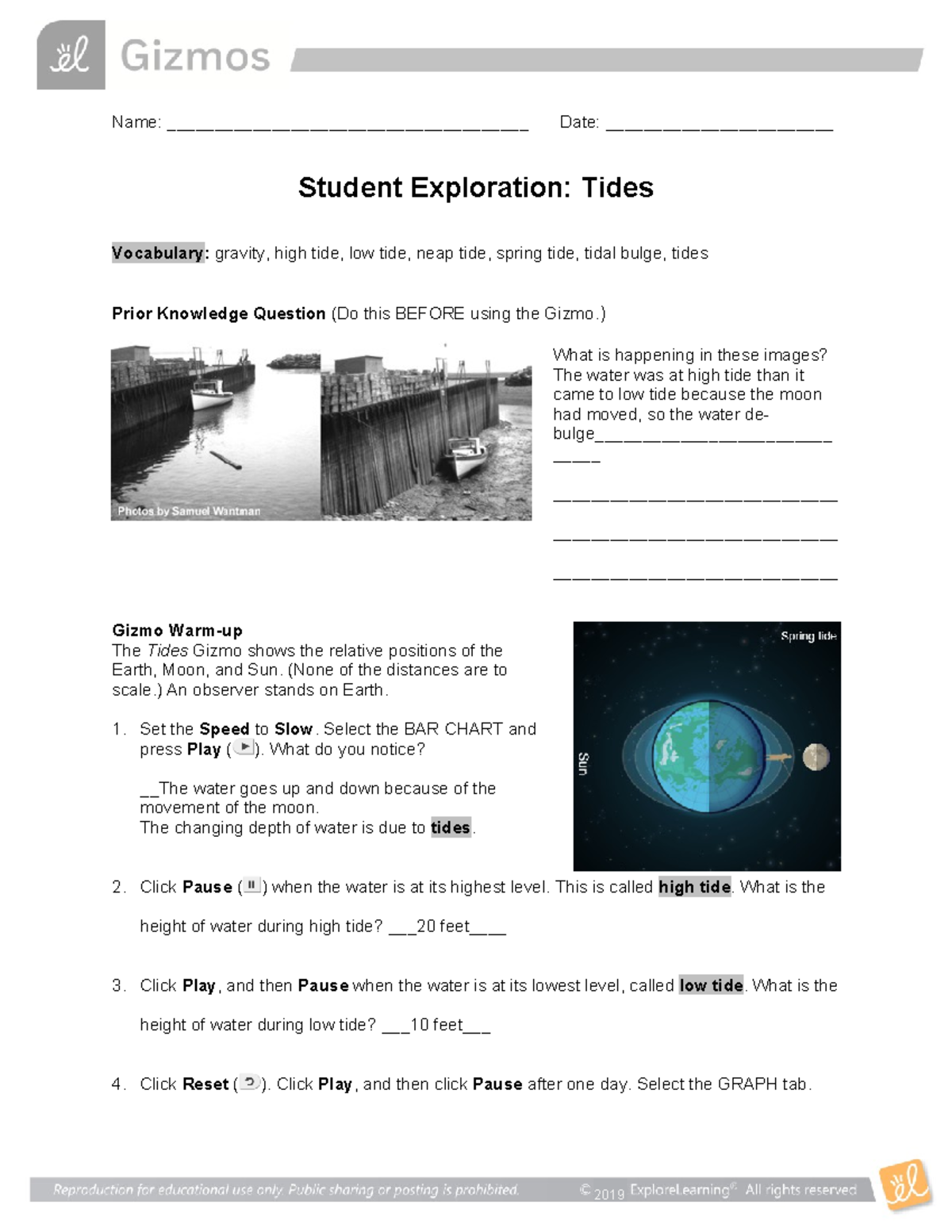 Student Exploration: Tides (SE) - Understanding Tides & Their ...