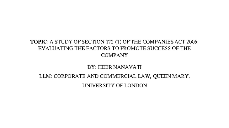 A Study of Section 172(1) of the Companies Act 2006: Factors for ...