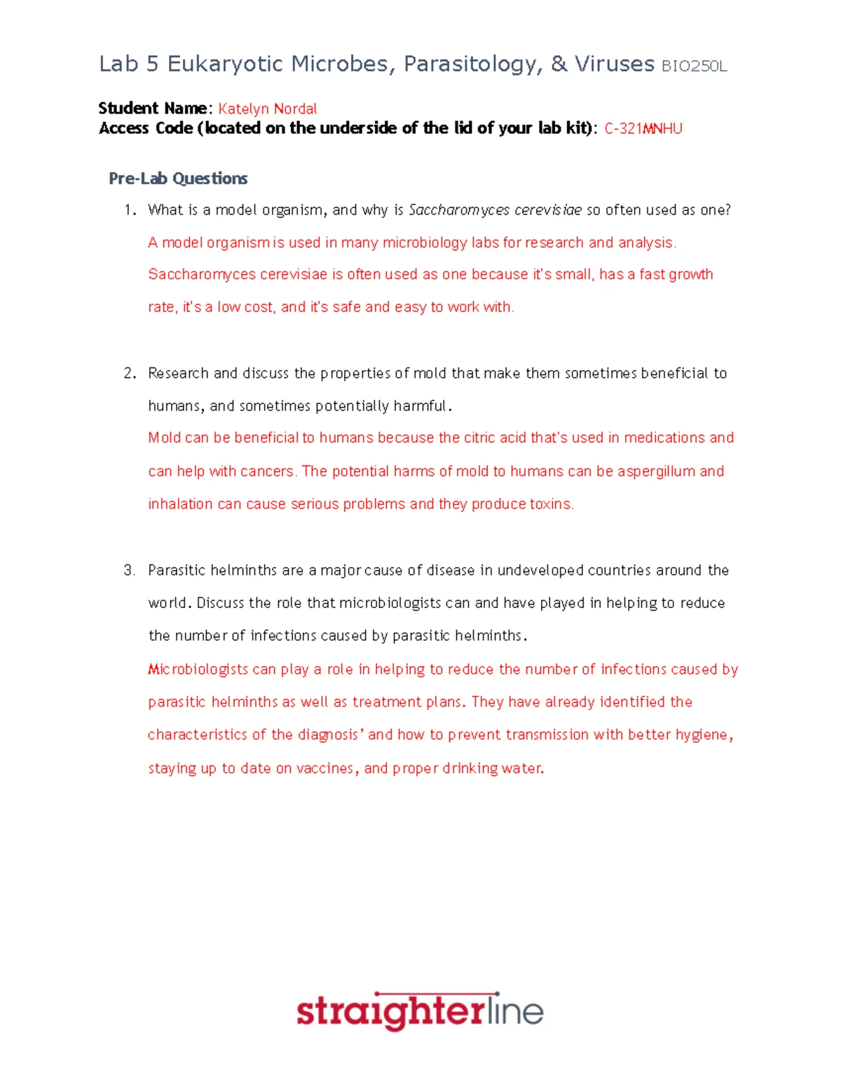 Lab 5 for Microbiology Lab from Straighterline - Student Name: Katelyn ...