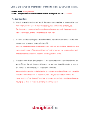 BIO250 Lab 4 - bio lAB 4 - Student Name: Access Code (located on the lid of your lab kit): Lab ...