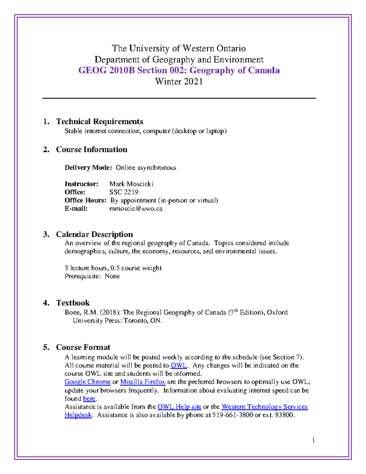 GEOG 2010 B-002 Course Outline: Geography of Canada Overview - Studocu