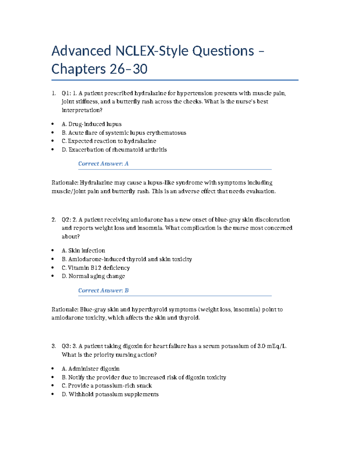 Advanced NCLEX Style Questions: Chapters 26-30 - Studocu