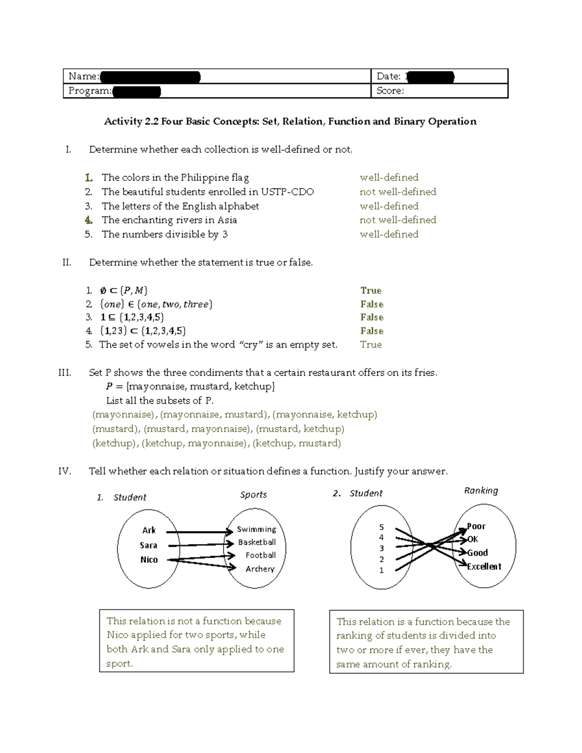 Activity 2.2 MMW - MMW - Name: Cristy Ann B. Sevilla Date: 16/10/ Program: BSCE_1O Score ...