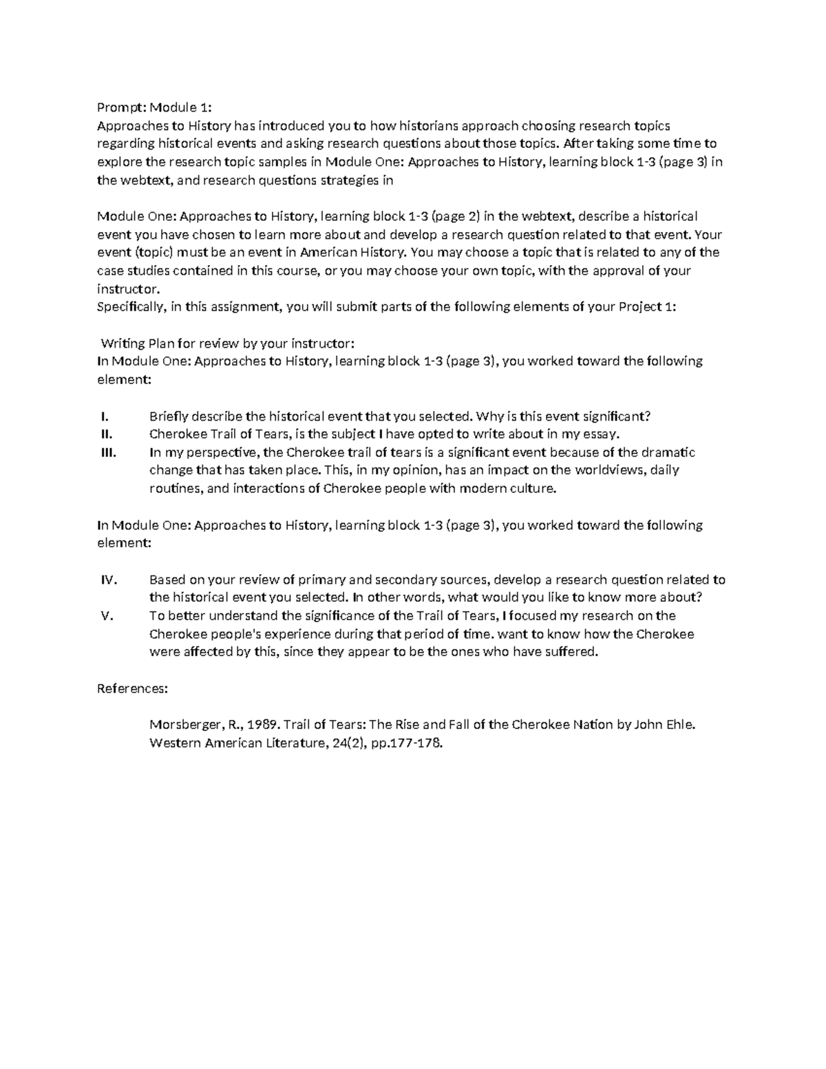 HIS 200 Writing Plan: Researching the Cherokee Trail of Tears - Studocu