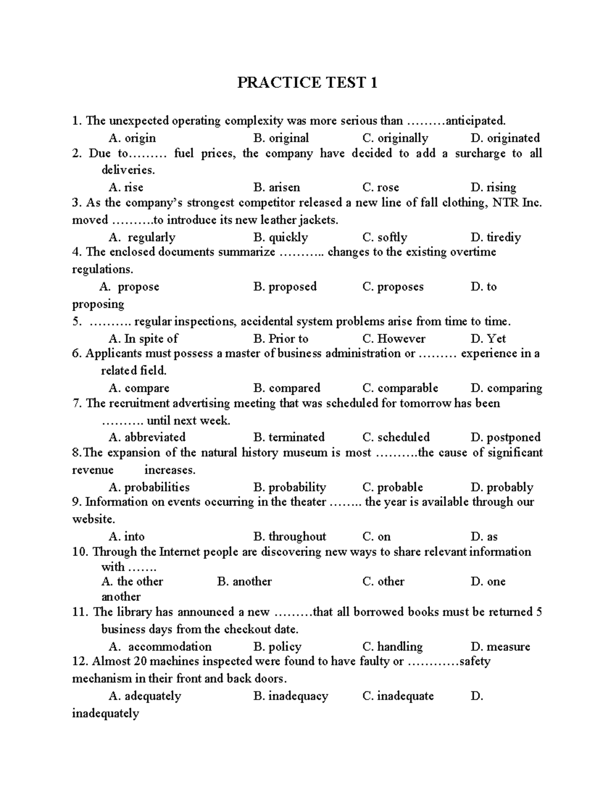 Multiple Choice - PART 1 Practice Test for Reading Skills - Studocu