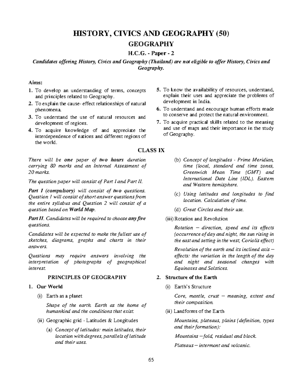 Geography Syllabus for Class IX & X (H.C.G. Paper 2) - Studocu