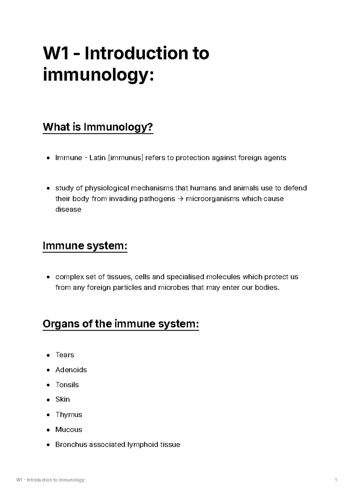 Biomedical Sciences - Introduction to immunology - W1 - Introduction to ...