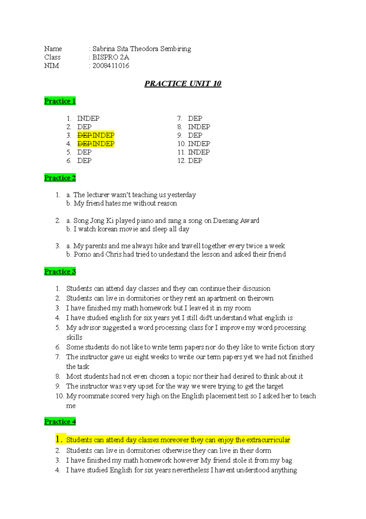 BISPRO 2A Practice Unit 10: Writing Skills Exercises and Examples - Studocu