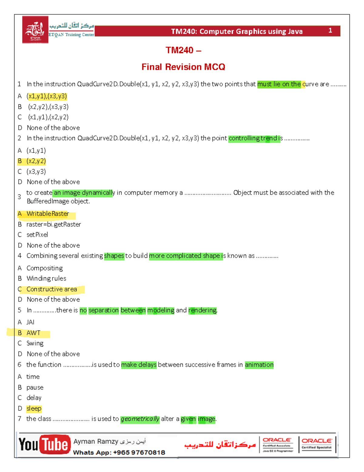 TM240: Computer Graphics Final Revision MCQ Questions - Studocu