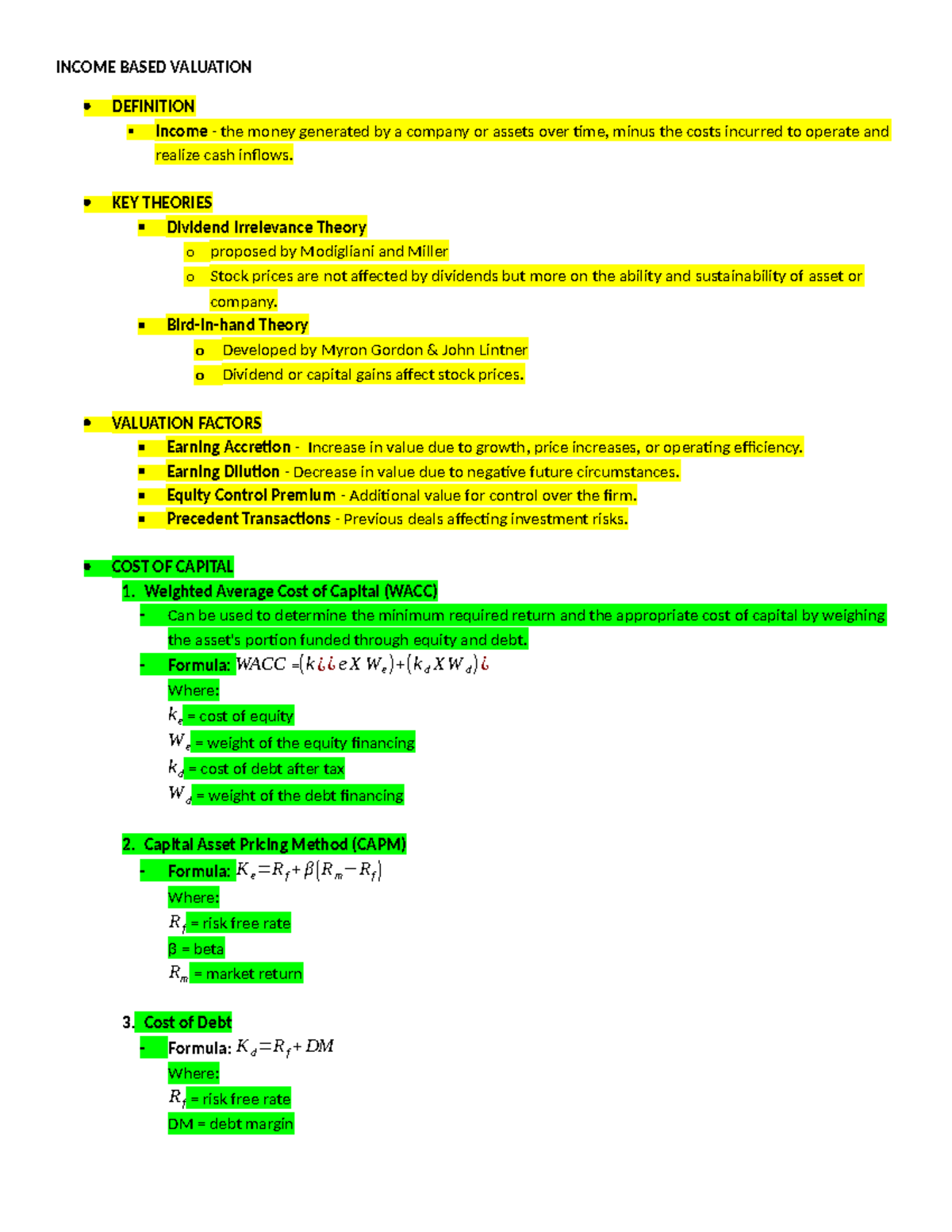 Income-Based Valuation Overview - Concepts & Methods for FIN-401 - Studocu