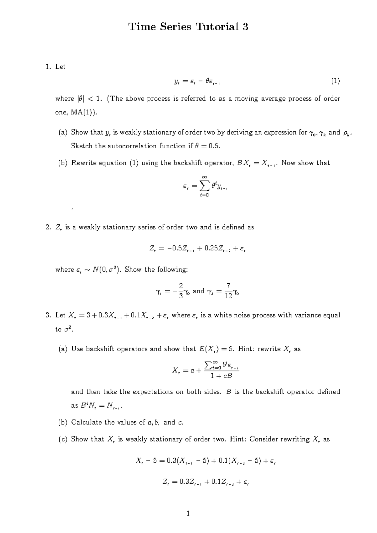Time Series Tutorial 3: Weak Stationarity and MA(1) Process Analysis ...