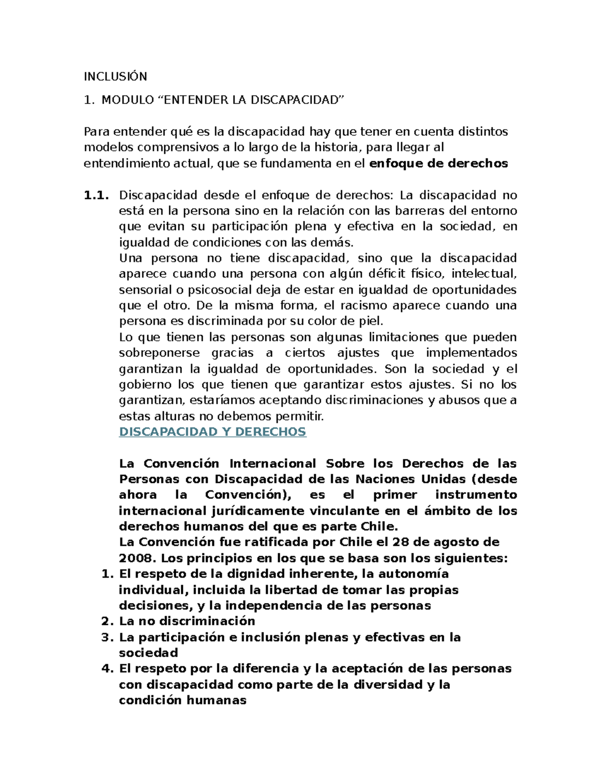 INCLUSIÓN 1: Módulo sobre Discapacidad y Derechos Humanos - Studocu