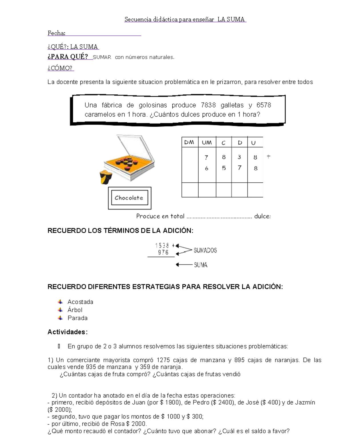 Secuencia Didáctica para Enseñar la Suma en Educación Primaria - Studocu