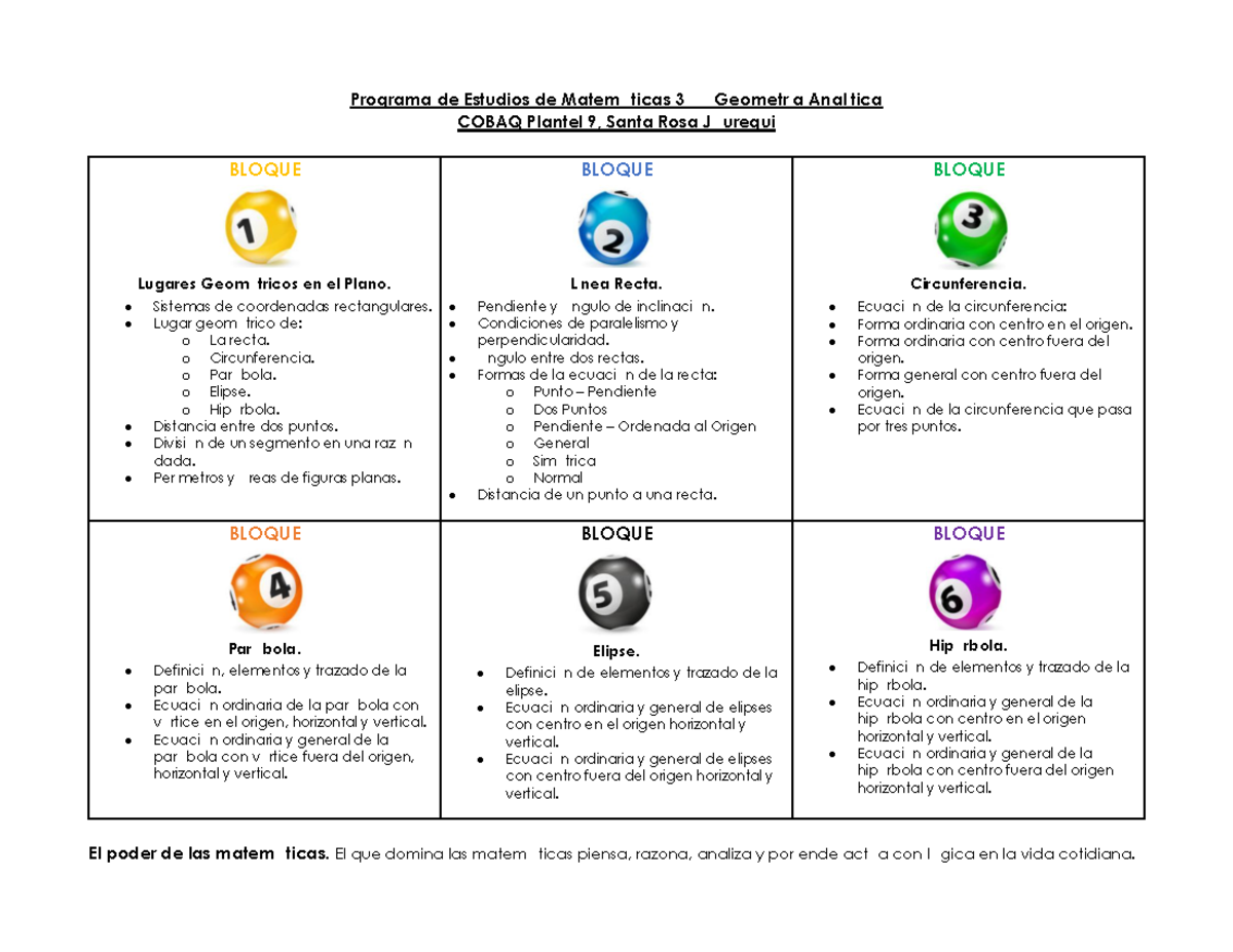 Programa de Estudios Matemáticas 3: Geometría Analítica y Figuras ...