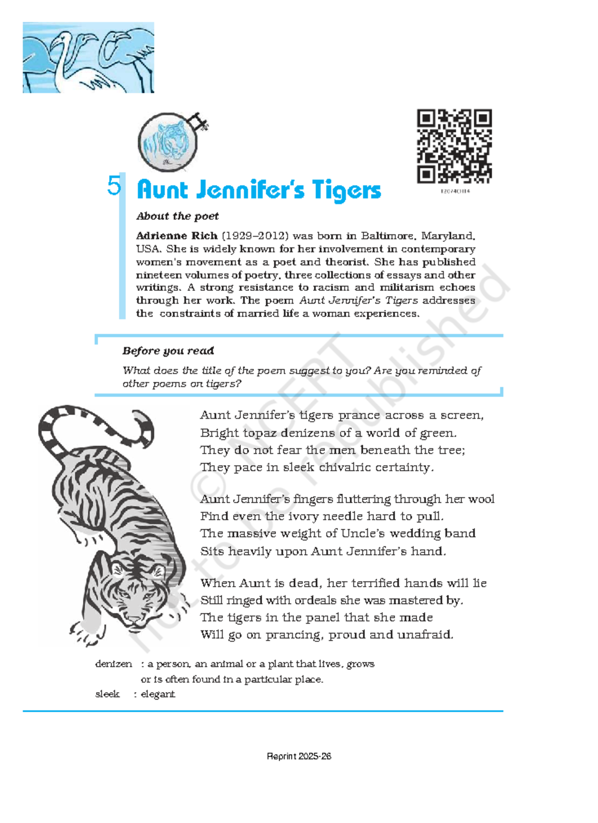 Lefl115 - Analysis of "Aunt Jennifer's Tigers" by Adrienne Rich - Studocu