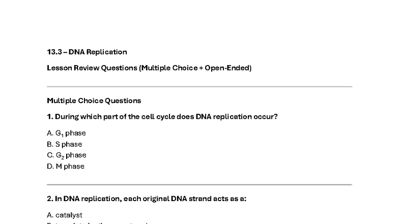 13.3 DNA Replication Lesson Review Questions (LRQ) - Studocu